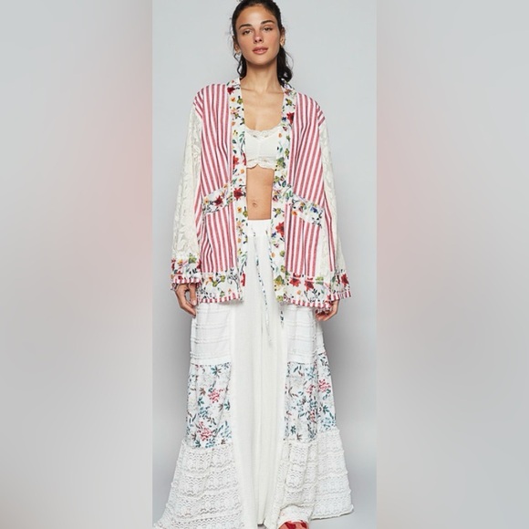 POL | Tops | Pol Lace Long Sleeve Striped Cardigan With Floral ...